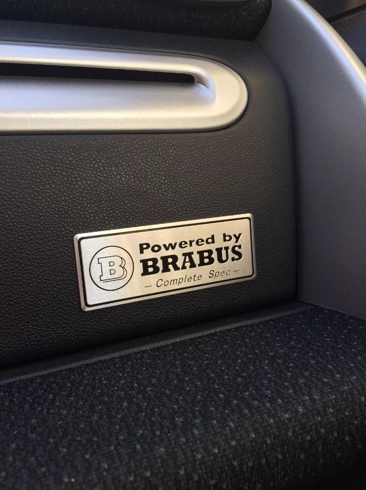 Aluminium Powered by Brabus Badge Emblem Decal interior rear boot
