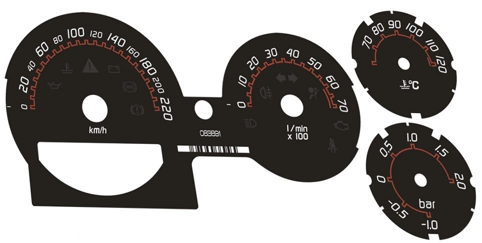 Smart Roadster Brabus style speedo dial plates 220 KM/HOUR full set